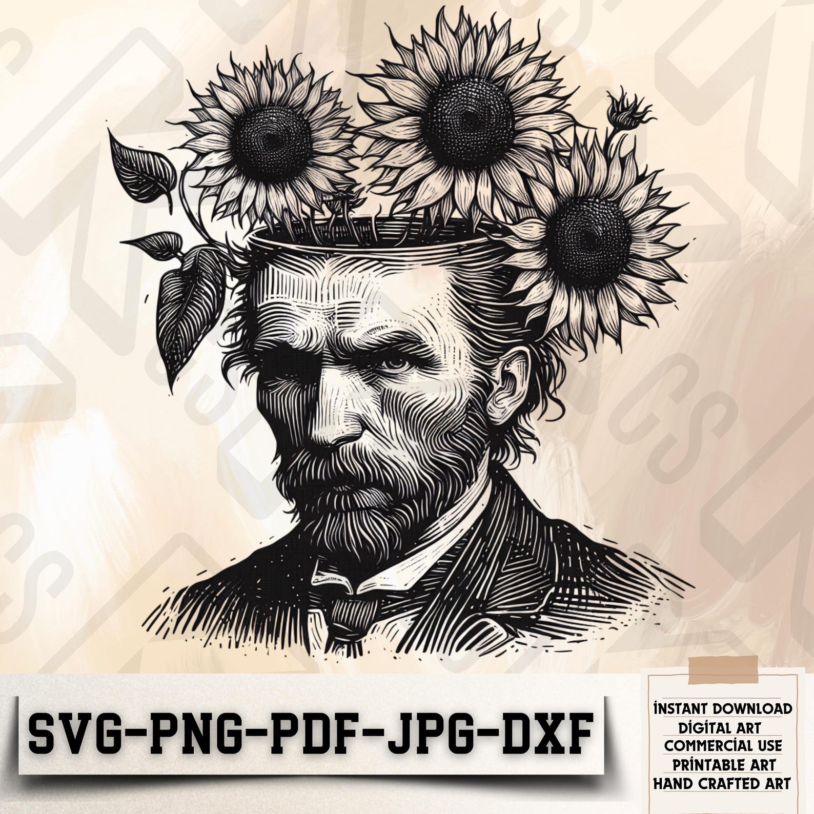 Vincent Van Gogh Svg - Van Gogh and Sunflowers Svg - Painter Portrait ...