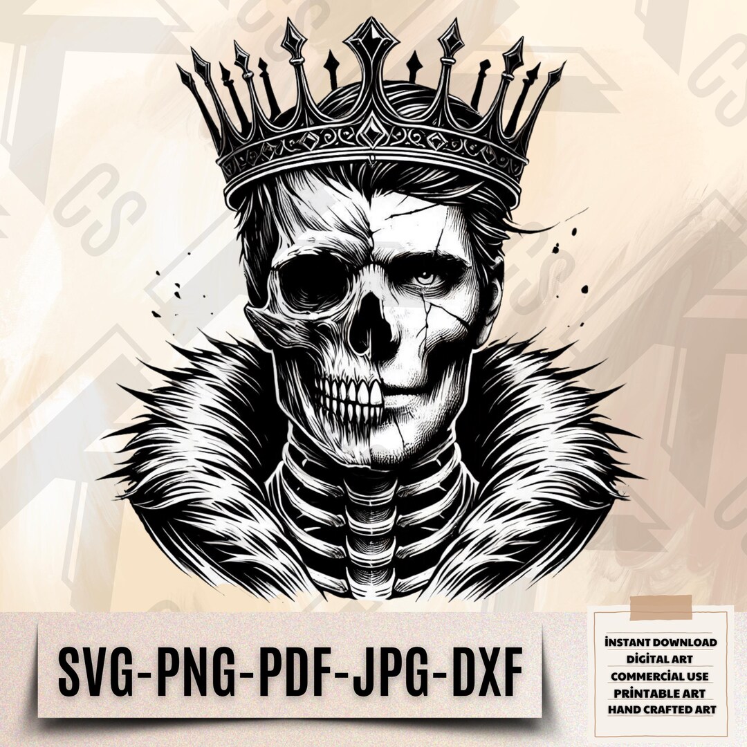 Royal Skeleton King Svg & Png - Gothic Skull Art - Half Human Half ...