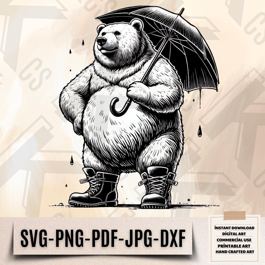 Rainy Day Bear Svg - Cute Grizzly Png - Umbrella Bear Clipart - Wild ...