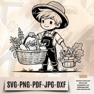 Farmer Boy Svg Png - Farmer Clipart - Gardening Clipart - Kid Holding ...