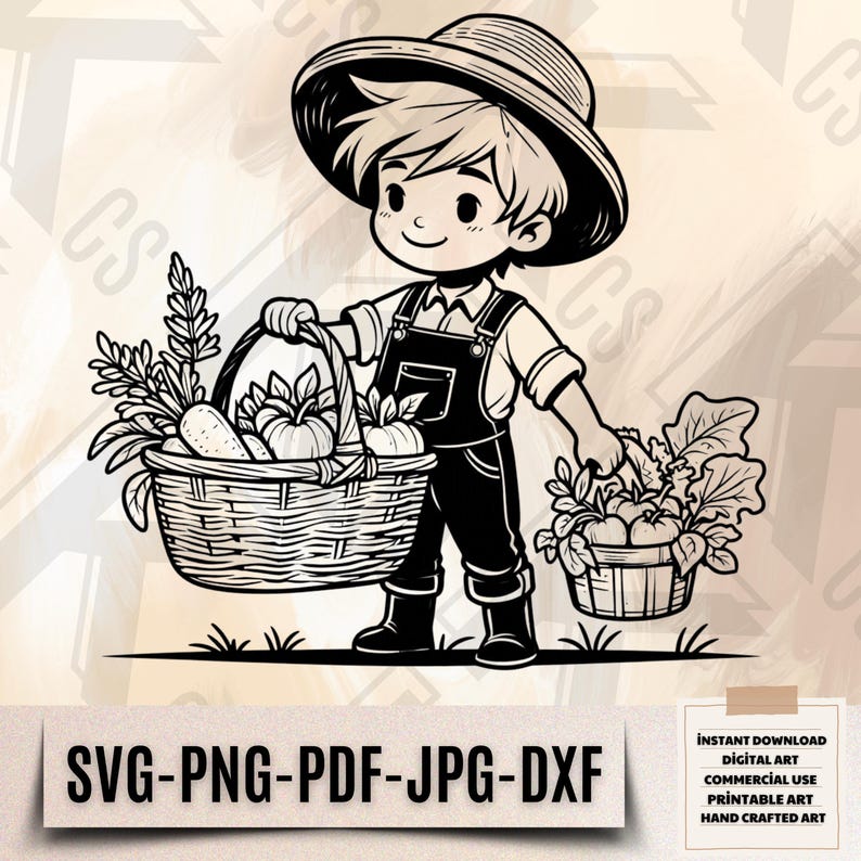 Farmer Boy Svg Png - Farmer Clipart - Gardening Clipart - Kid Holding ...