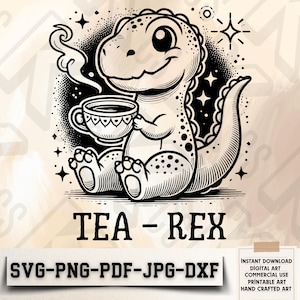 Tea-rex Svg - Cute Dinosaur Clipart - Funny T-rex Drinking Tea - Baby ...
