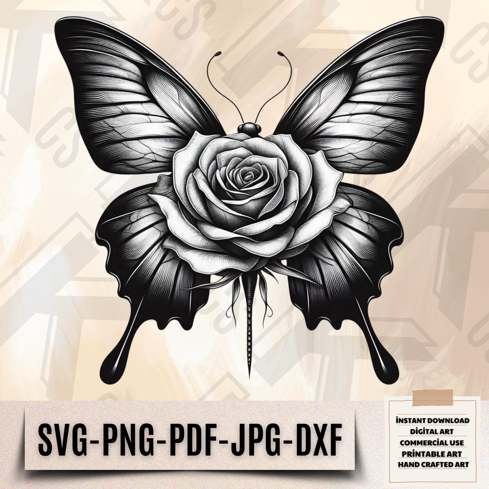 Rose Butterfly SVG - Floral Butterfly Clipart - Elegant Flower Wings ...