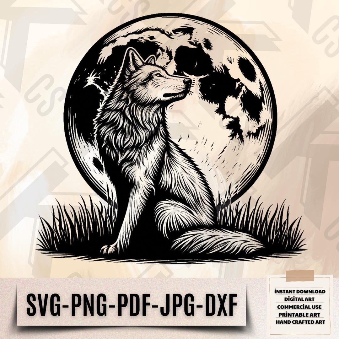 Mystical Wolf and Moon SVG | Howling Wolf Clipart | Moon Animal Digital ...