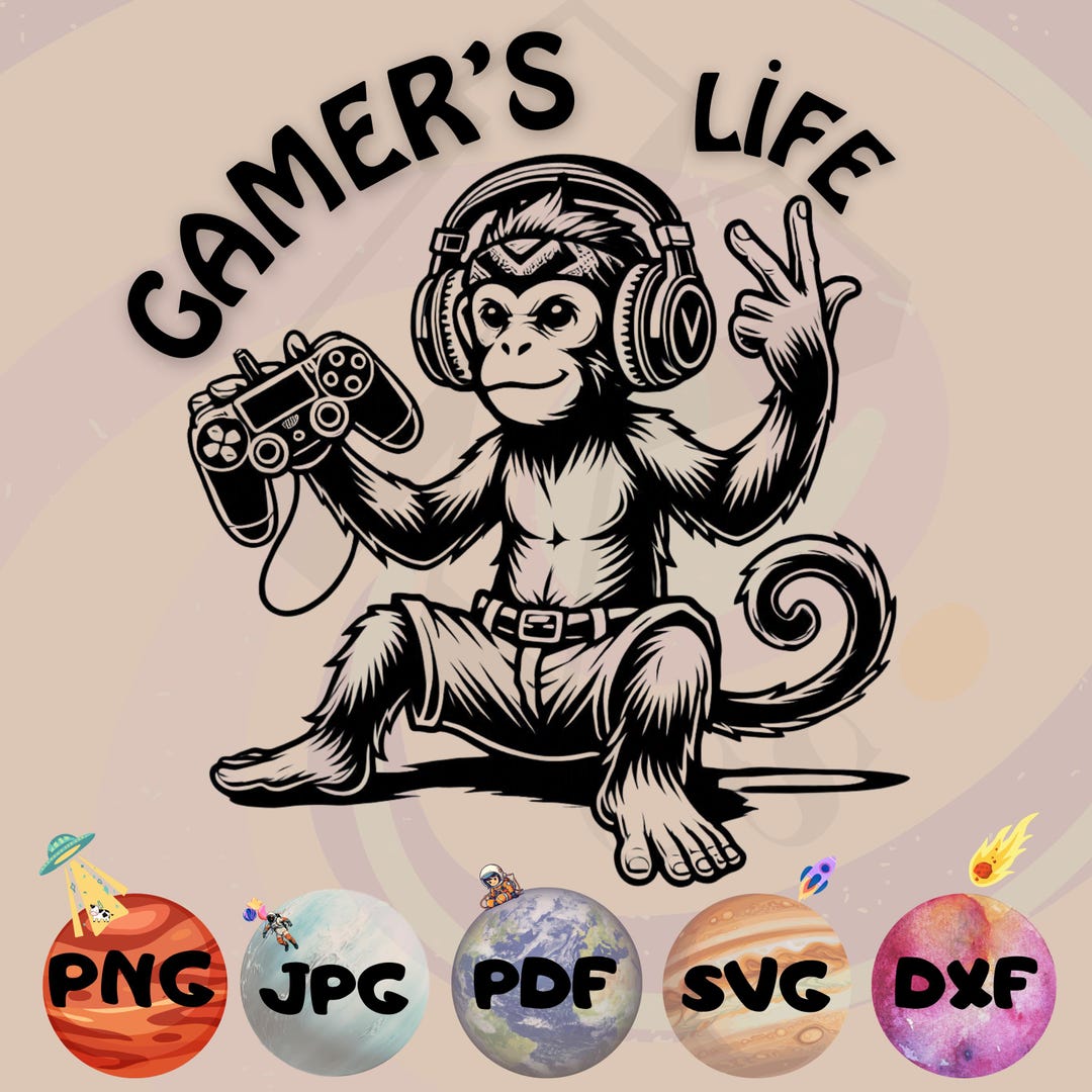 Gamer's Monkey Svg & Png Gamer's Life Svg Monkey Wearing Headphones Svg ...