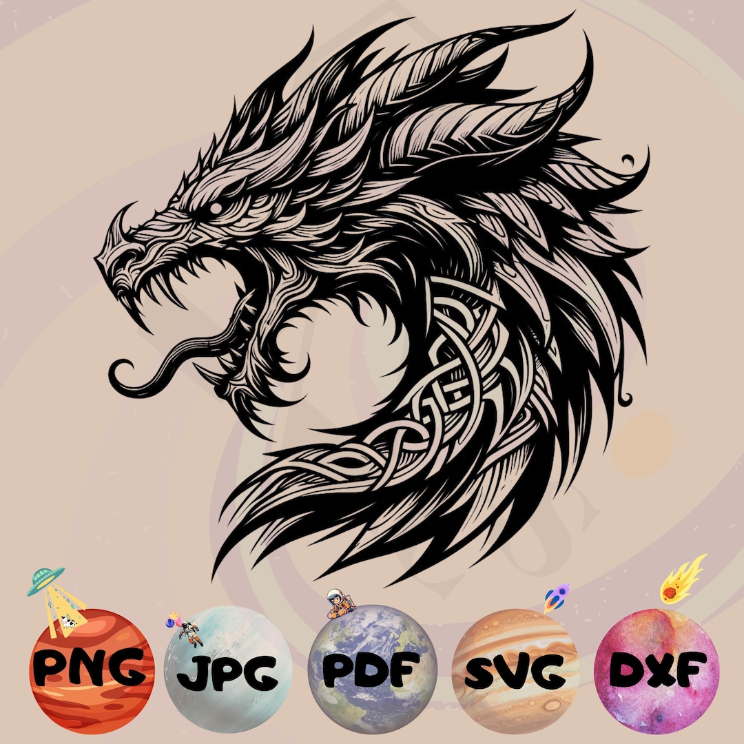 Dragon Svg File - Dragon Digital Download - Dragon Head Svg - Medieval ...