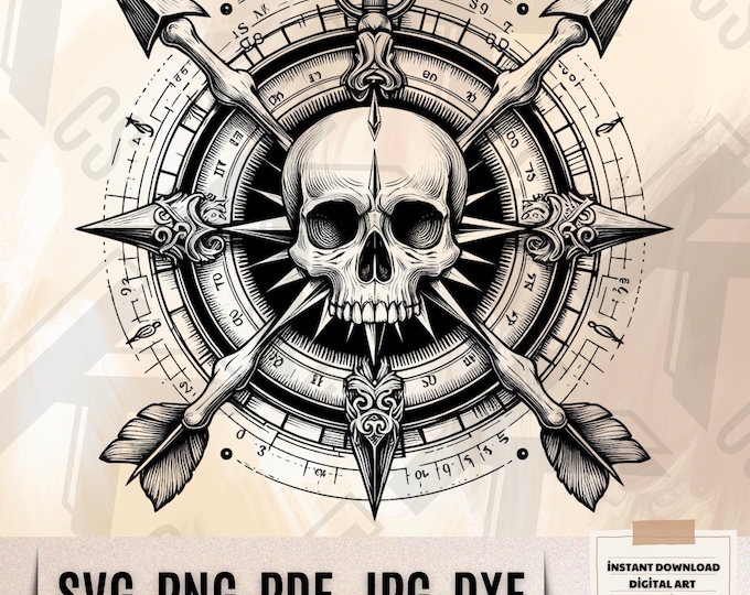 Skull Compass Svg - Pirate Compass Svg - Gothic Skull Digital Art ...