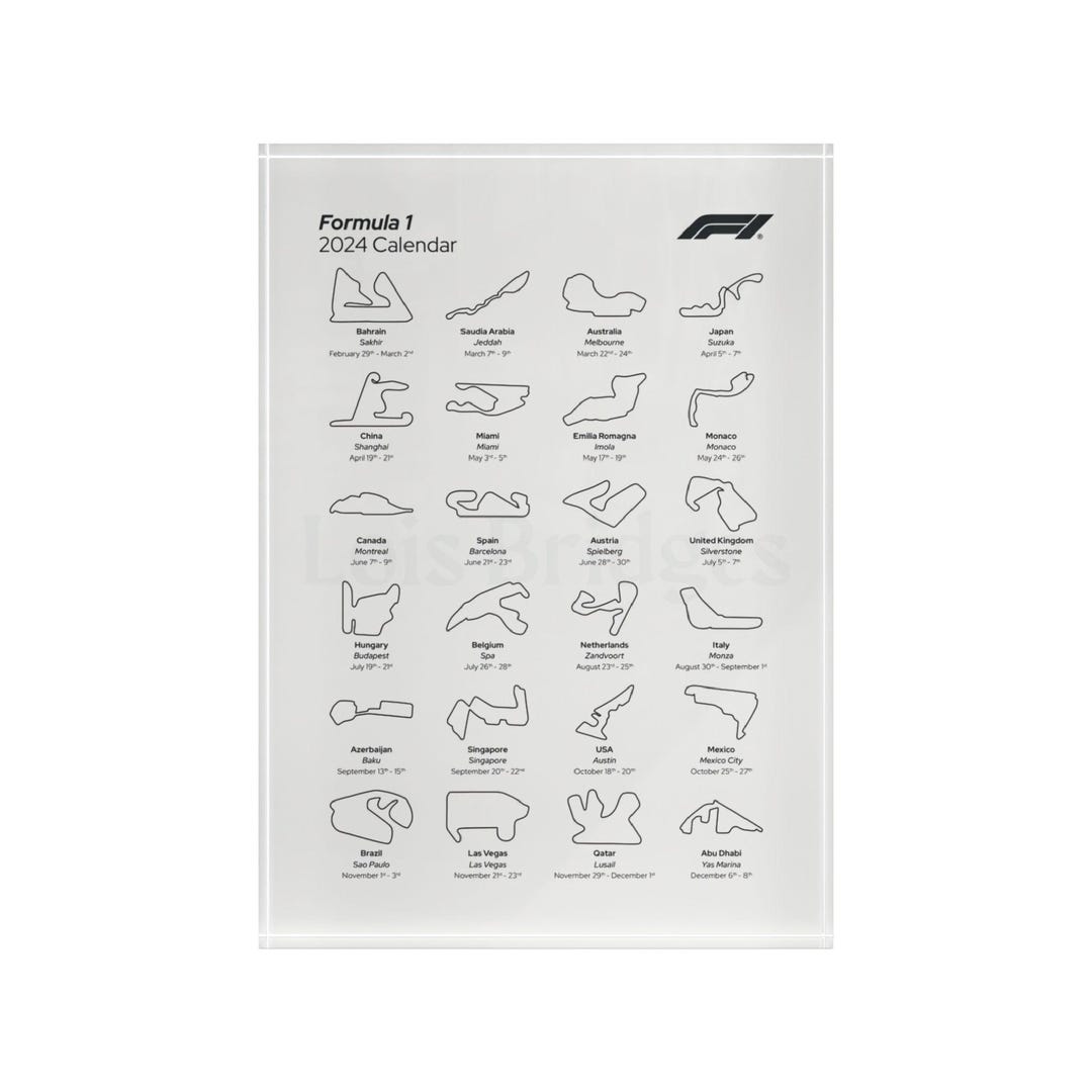 Formula 1 Race Calendar 2024, F1 Circuit Track Gift Formula 1 Fans ...
