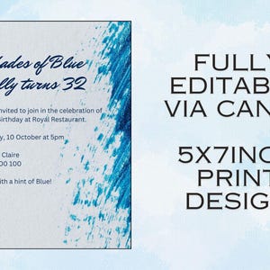 Personalised Shades of Blue Birthday Invitation Downloadable Template ...