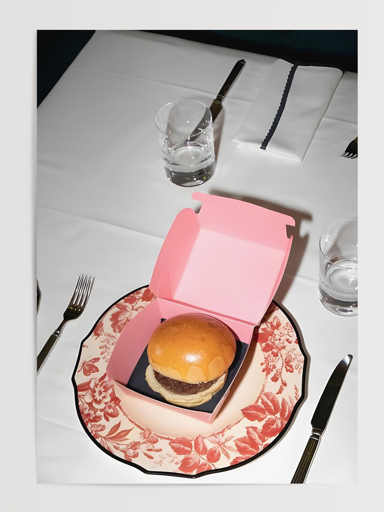 Gourmet Cheeseburger Art Print, Retro Fast Food Pink Burger Wall Poster ...