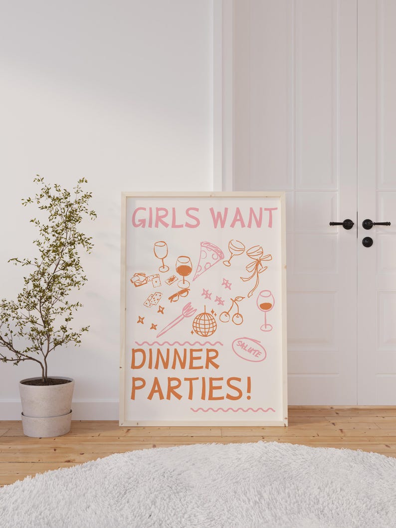 Girls Dinner Poster, Party Poster, Cute and Trendy Drinks Art Print ...