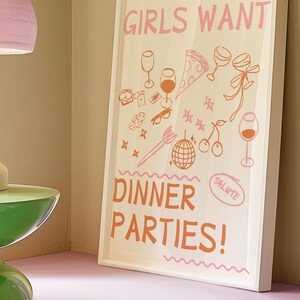 Girls Dinner Poster, Party Poster, Cute and Trendy Drinks Art Print ...