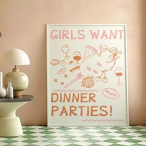 Girls Dinner Poster, Party Poster, Cute and Trendy Drinks Art Print ...