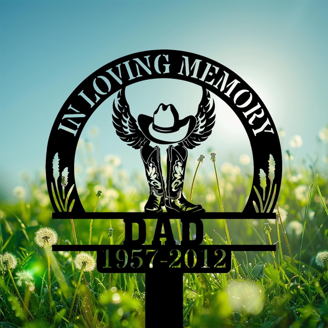 Personalized Cowboy Memorial Garden Stakes, Cowboy Boot Hat With Wings ...