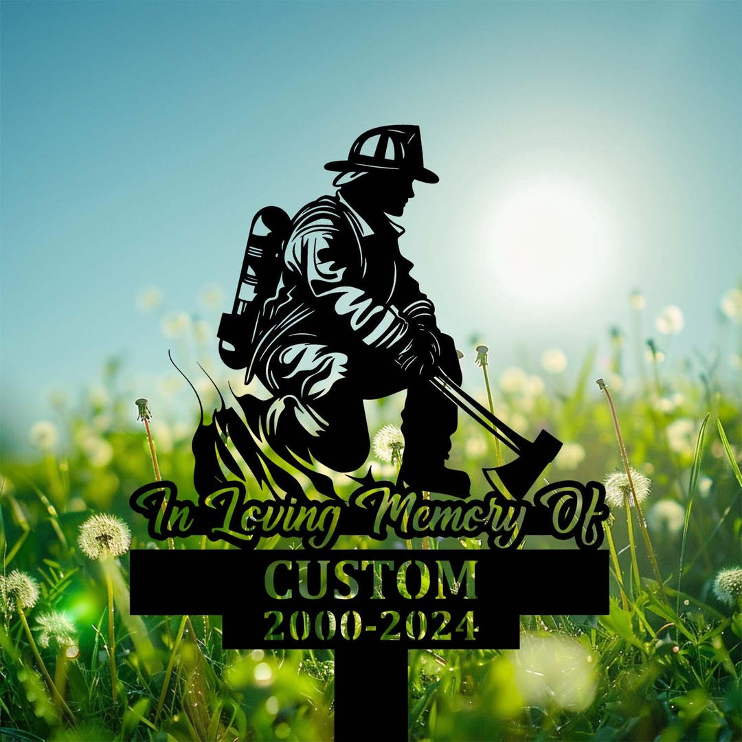 Personalized Firefighter Memorial Garden Stakes, Firefighter With Fire ...