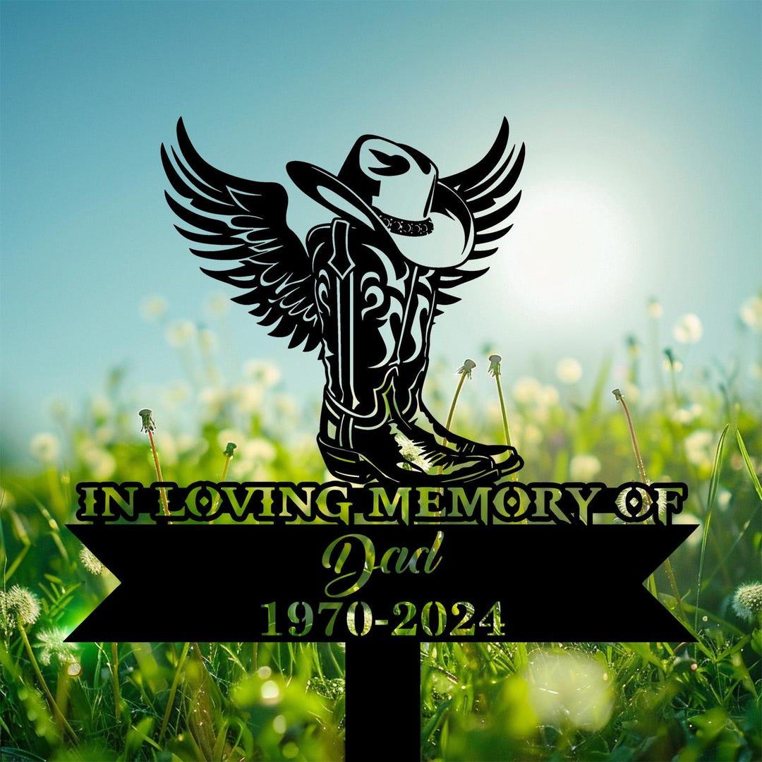 Personalized Cowboy Memorial Garden Stakes, Cowboy Boot Hat With Wings ...