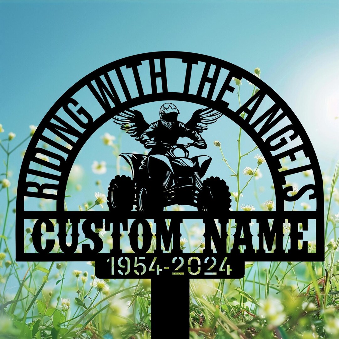 Personalized ATV Memorial Grave Marker, Racer Riding With Angels ...