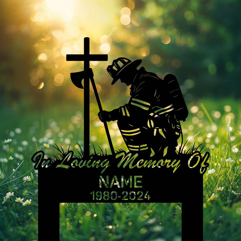 Personalized Firefighter Memorial Garden Stakes, Firefighter With Fire ...
