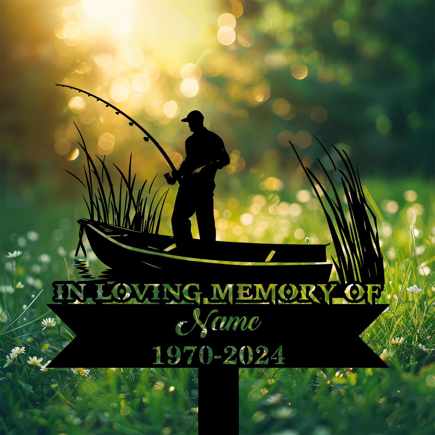 Personalized Fishing Memorial Garden Stakes, Fisherman Standing on Boat ...