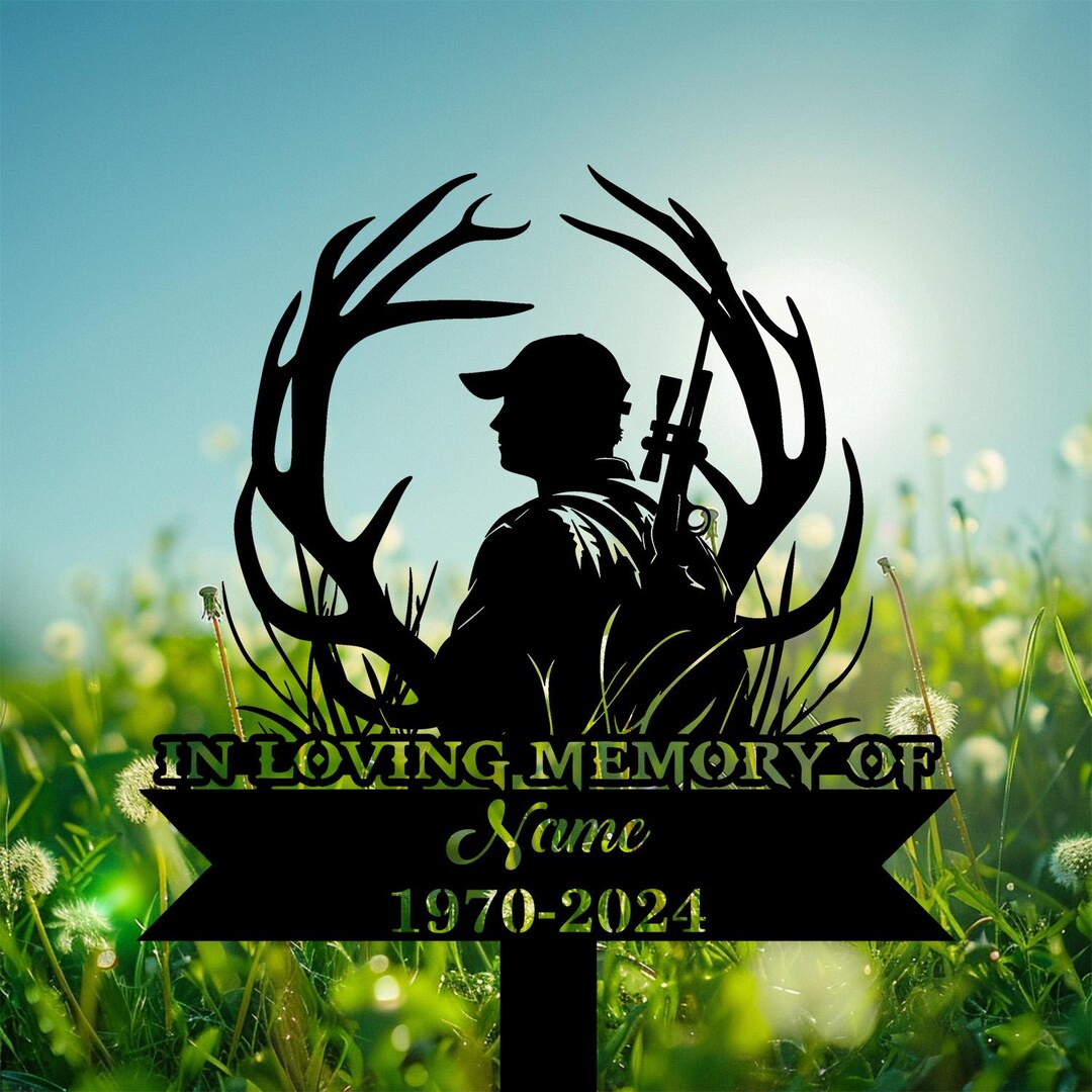 Personalized Hunter Memorial Garden Stake, Hunter With Deer Antlers, in ...