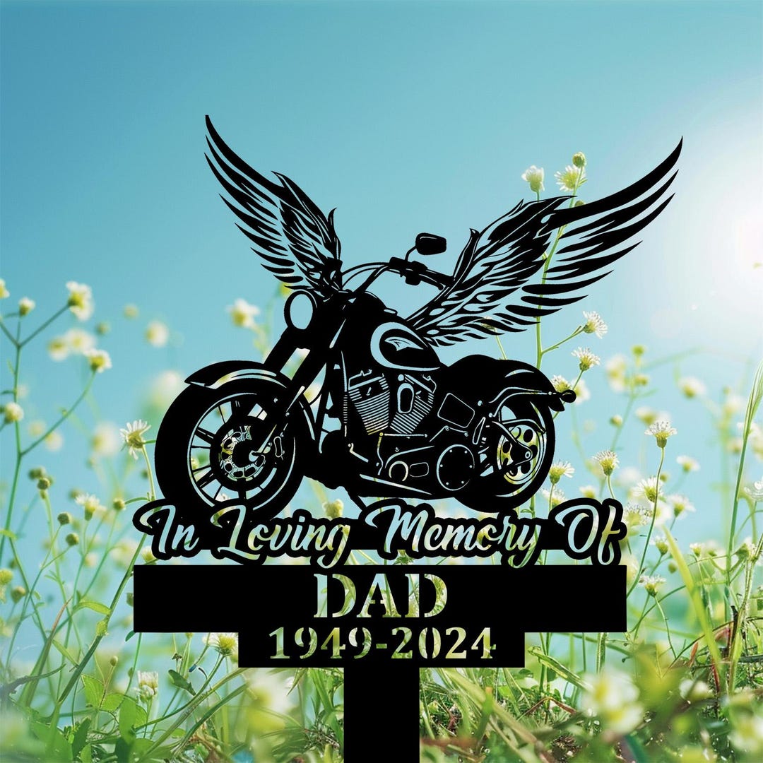 Personalized Motorcycle Memorial Grave Marker – Custom Angel Wings ...