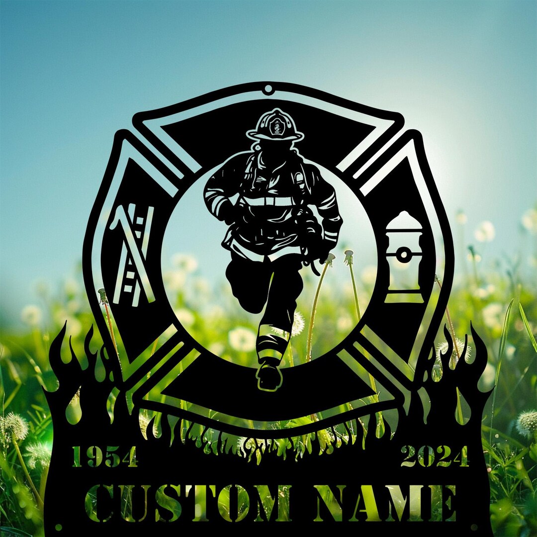 Personalized Firefighter Memorial Garden Stakes, Firefighter Badge in ...