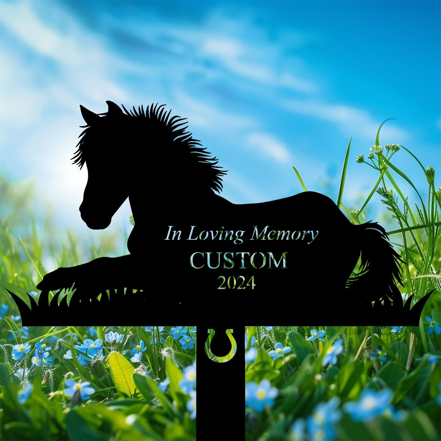 Personalized Memorial Garden Stakes, Pony Horse Lying Grave Marker ...