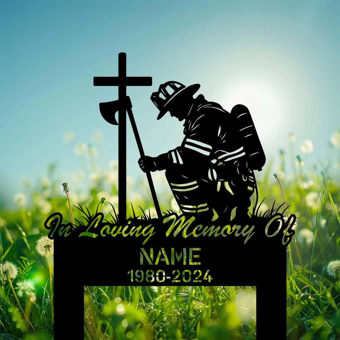 Personalized Firefighter Memorial Garden Stakes, Firefighter With Fire ...