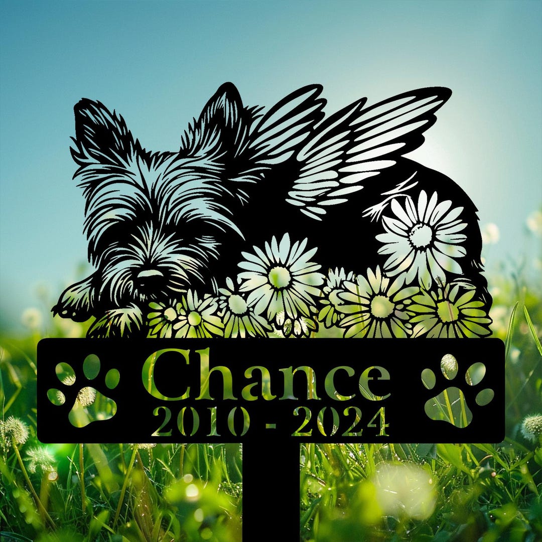 Personalized Memorial Garden Stakes, Angel Yorkshire Terrier Sleeping ...