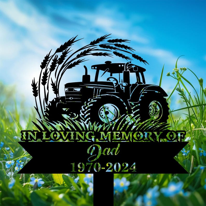 Personalized Farmer Grave Marker, Tractor Memorial Sign for Dad, Custom ...