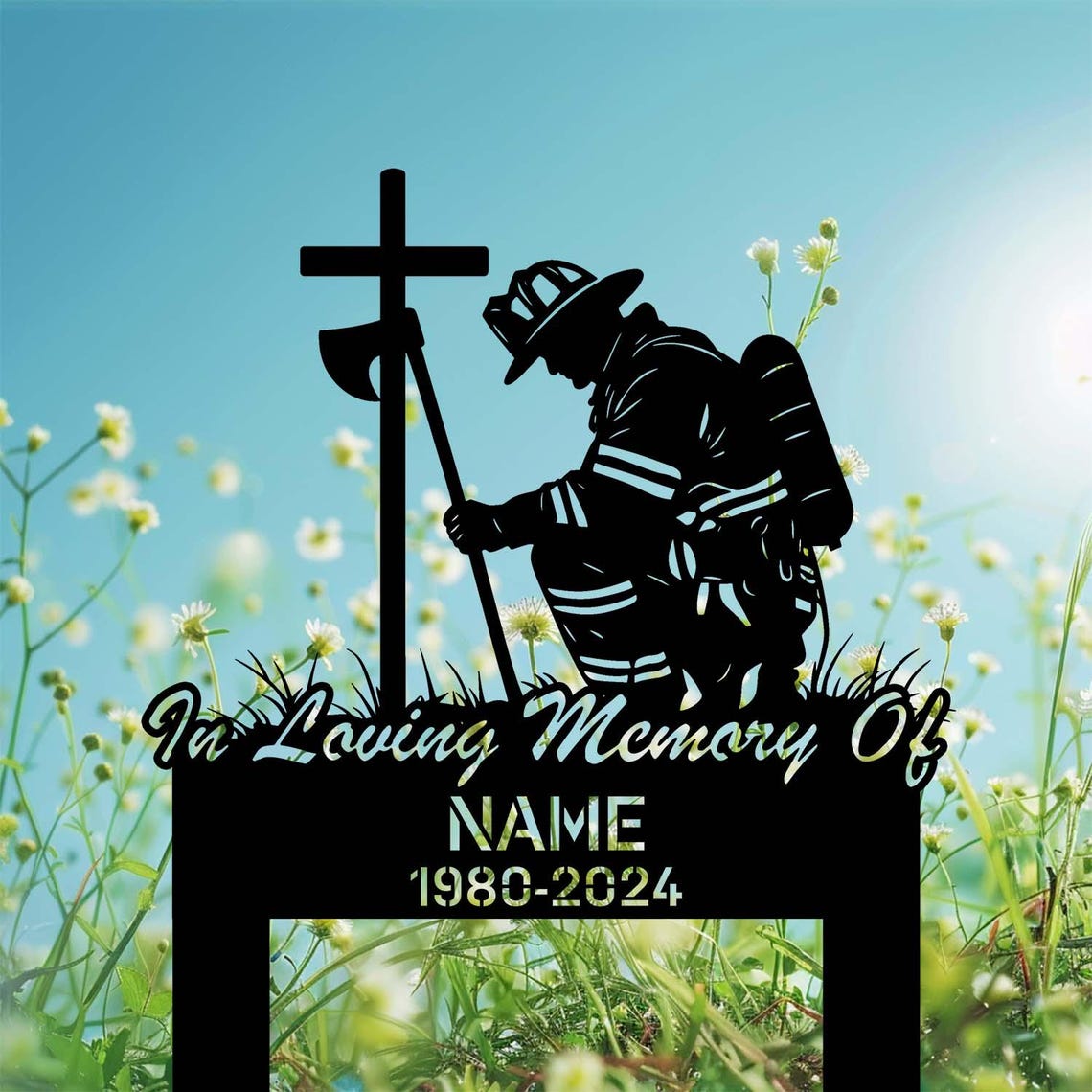 Personalized Firefighter Memorial Garden Stakes, Firefighter With Fire ...