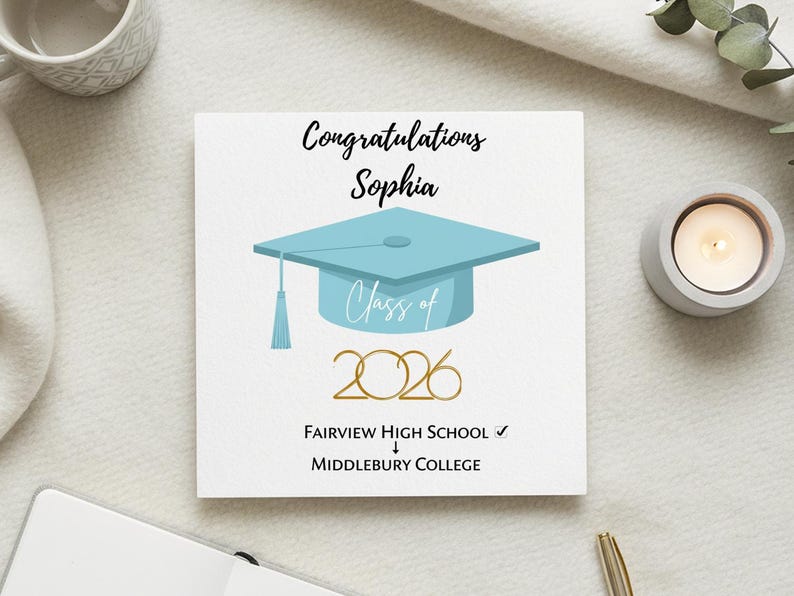 Graduation Announcement Card 2026, Personalized Name, Blue Cap, High ...