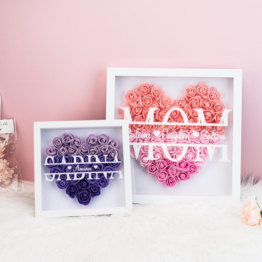 Name Shadowbox, Custom Roses Shadow Box With Names, Flower Shadow Box ...