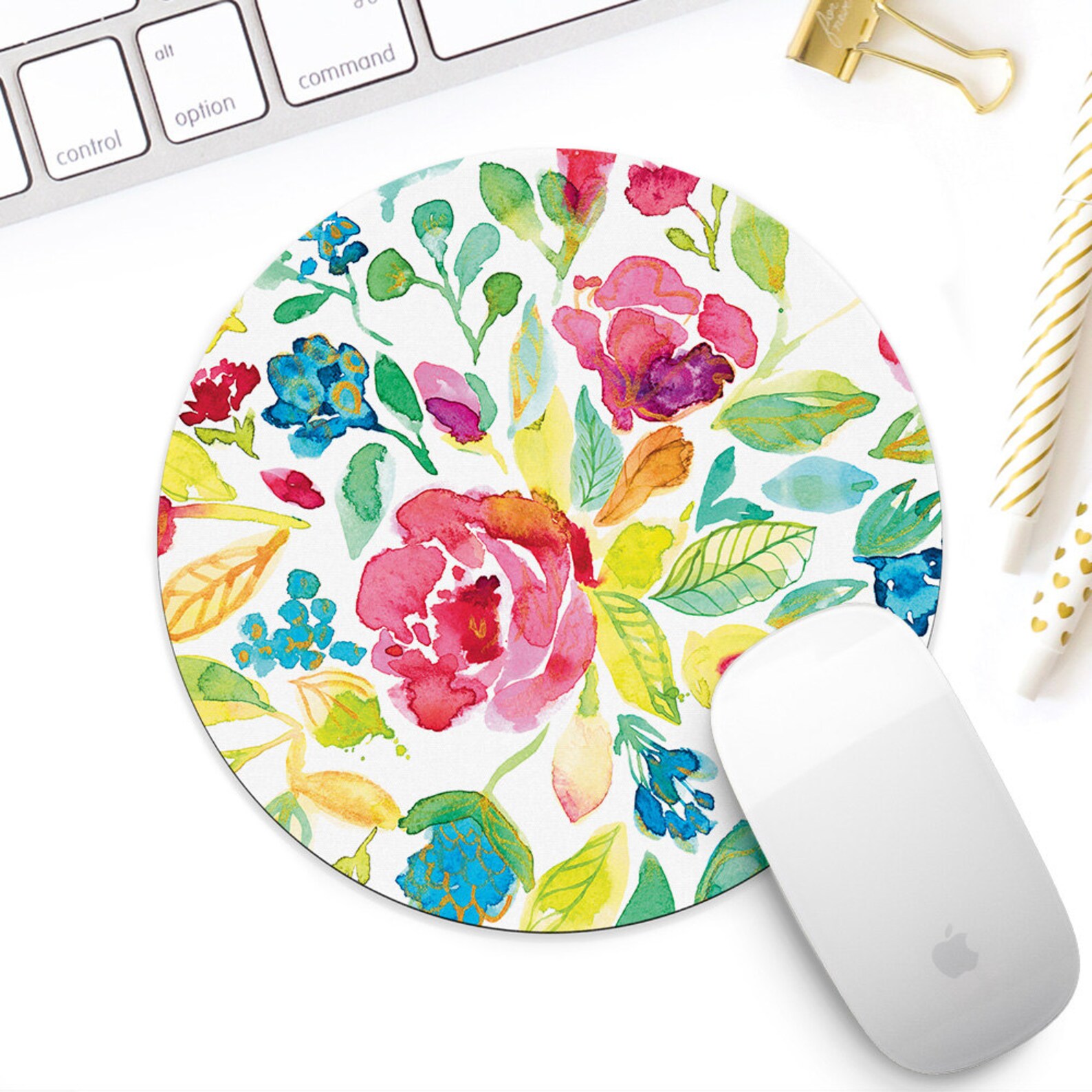 Watercolor Floral Mouse Pad Watercolor Mousepad Round or - Etsy