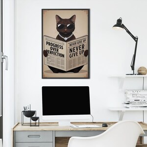 Cat Reading Motivational Poster, Progress Over Perfection Wall Art ...