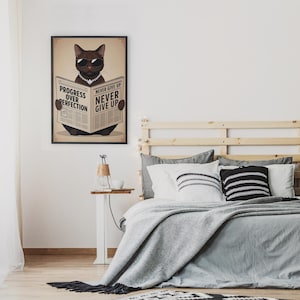 Cat Reading Motivational Poster, Progress Over Perfection Wall Art ...