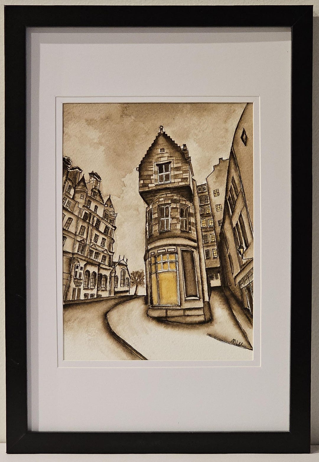 Historic Edinburgh Architecture , Original Watercolour Painted in Sepia ...