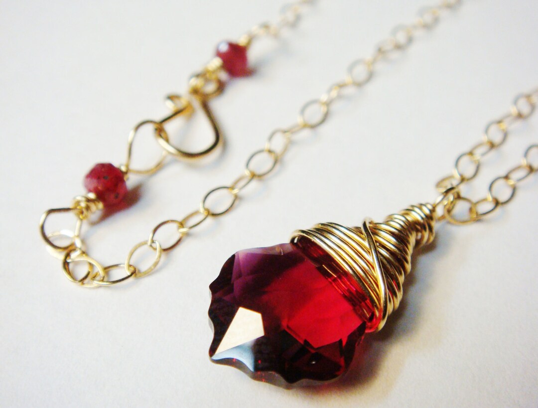 Ruby Necklace, Red Necklace, Ruby Swarovski Crystal Baroque and Ruby ...