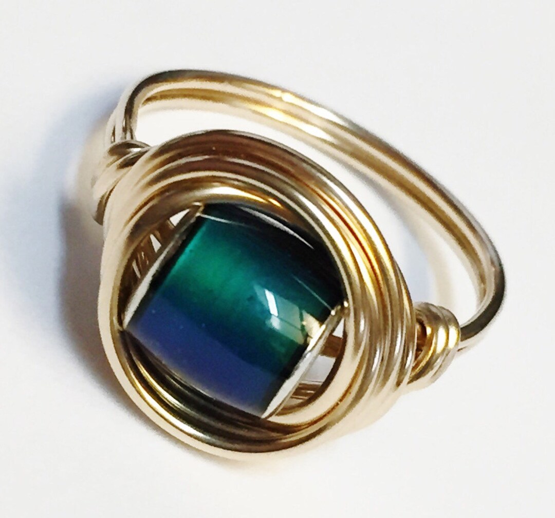 14K Gold Mood Ring, Mood Bead Ring, 14K Gold Filled Ring, Wire Wrapped ...