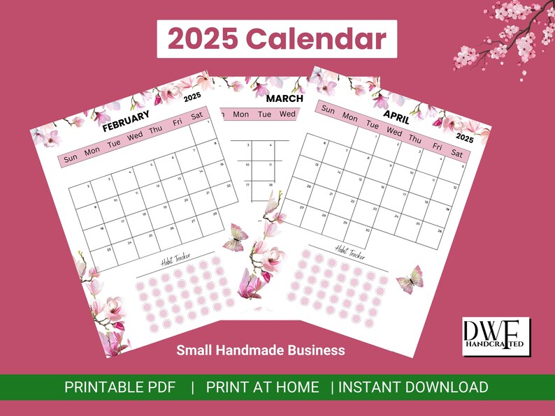 2025 Monthly Calendar, Digital Download, Printable, Habit Tracker, to ...