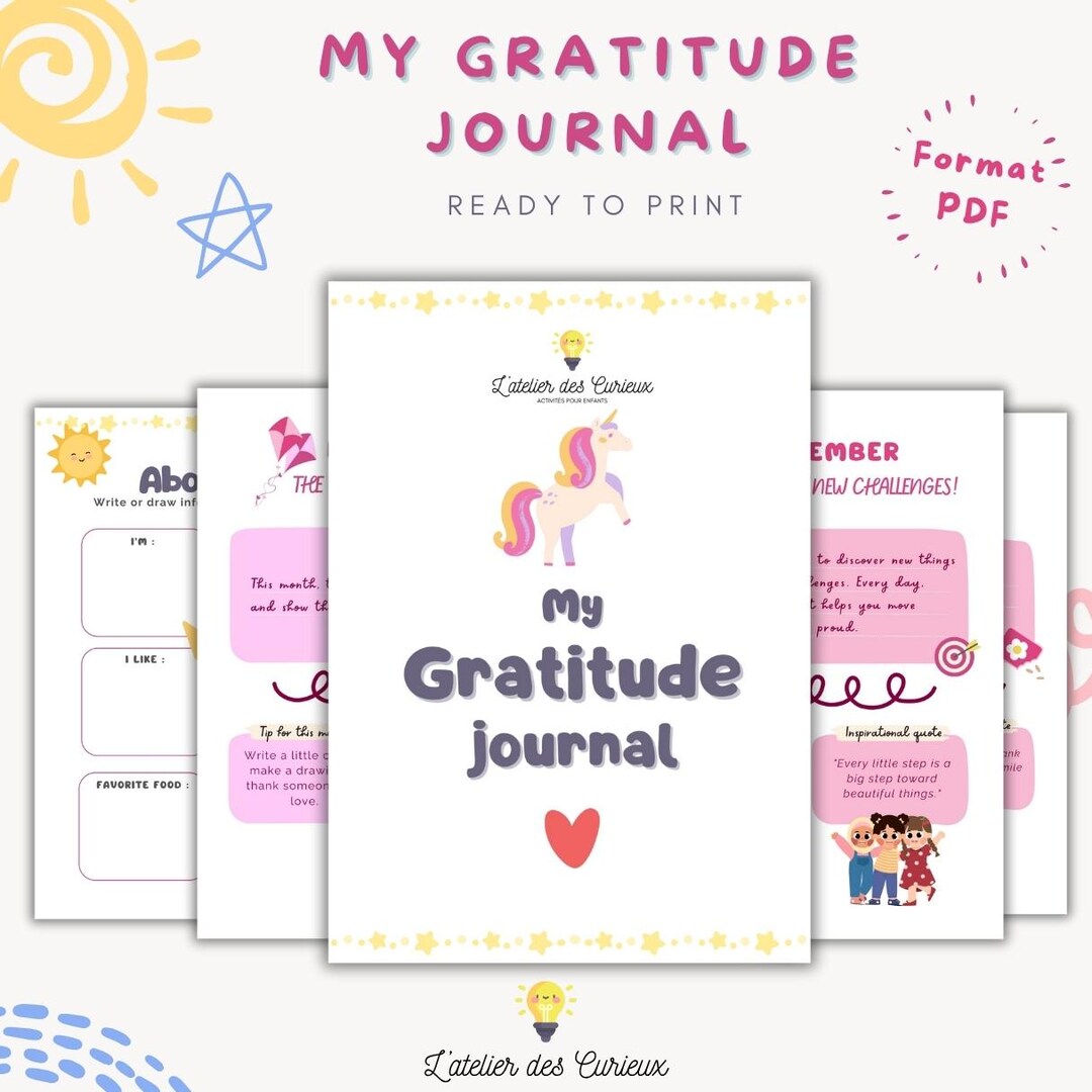 Kids Gratitude Journal | Unicorn Theme | Monthly Printable PDF | 28 ...