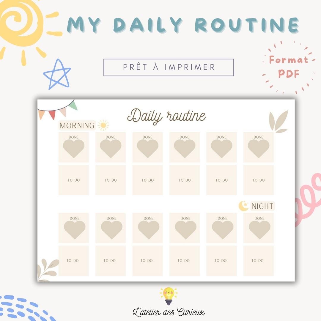 Printable Morning and Evening Routine Chart for Kids | Stickable Icons ...
