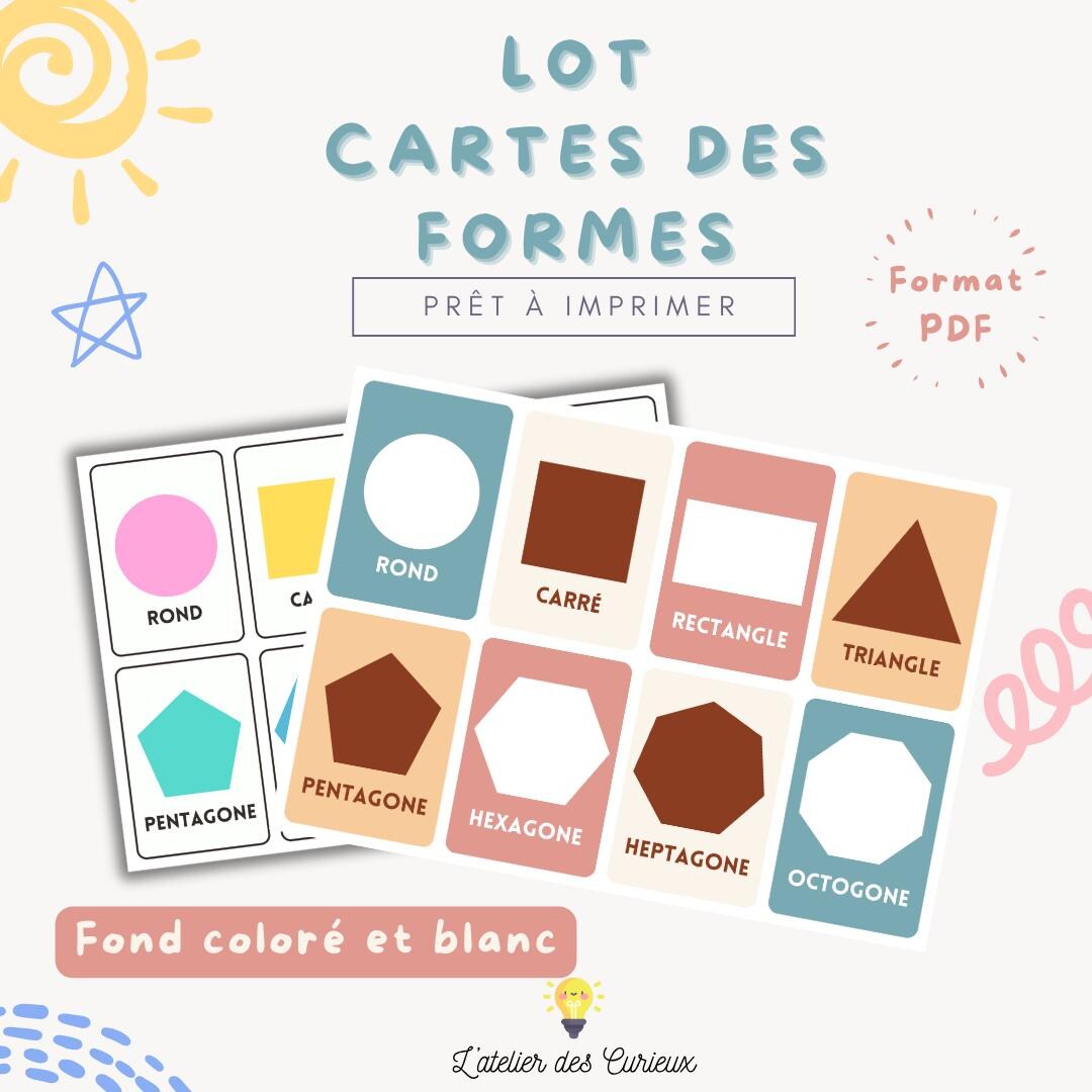 LOT Shapes Cards 16 Shapes in French Educational Flashcard Printable ...