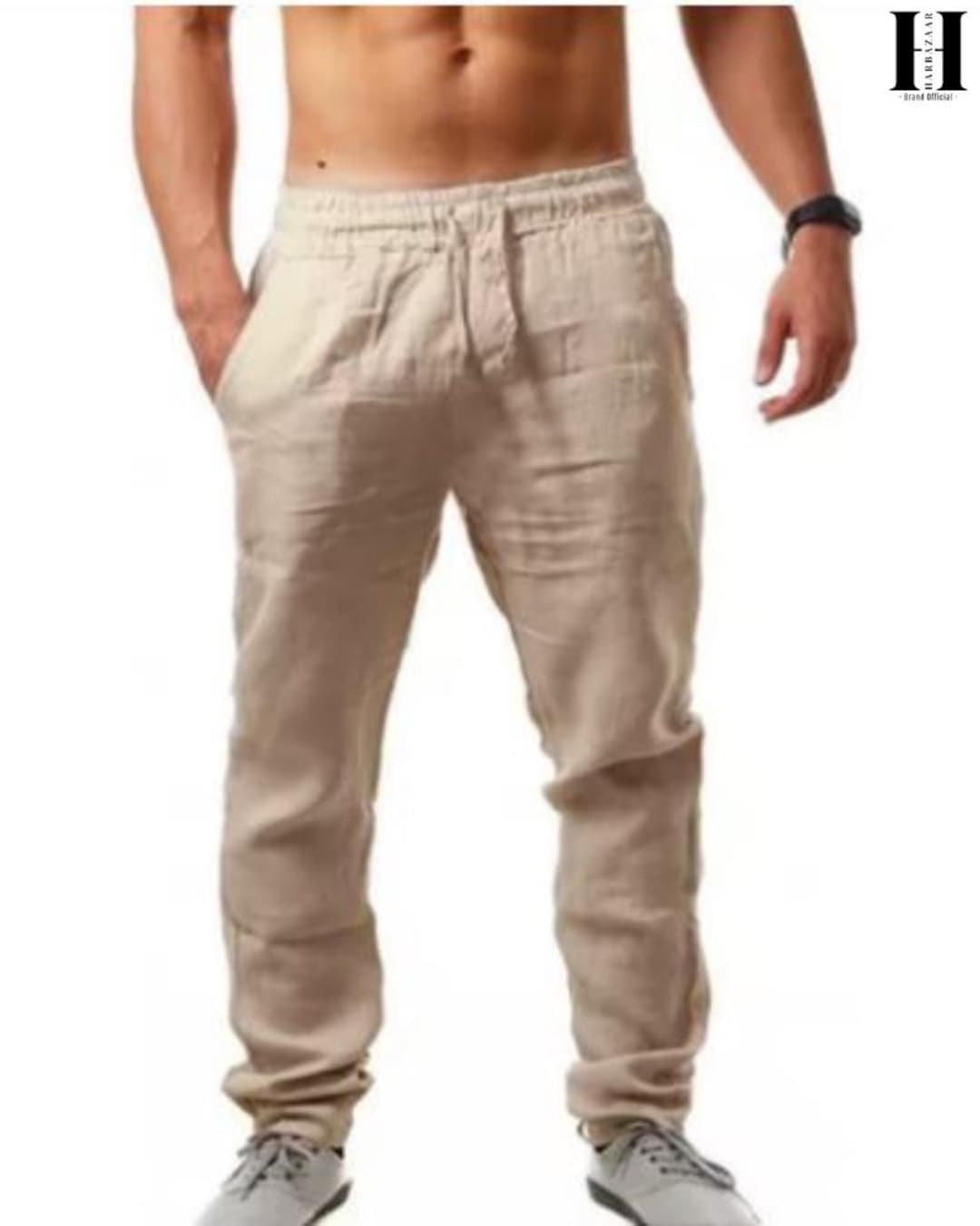 Men's Linen Pants: Breathable Cotton Trousers, Elastic Waist Harajuku ...