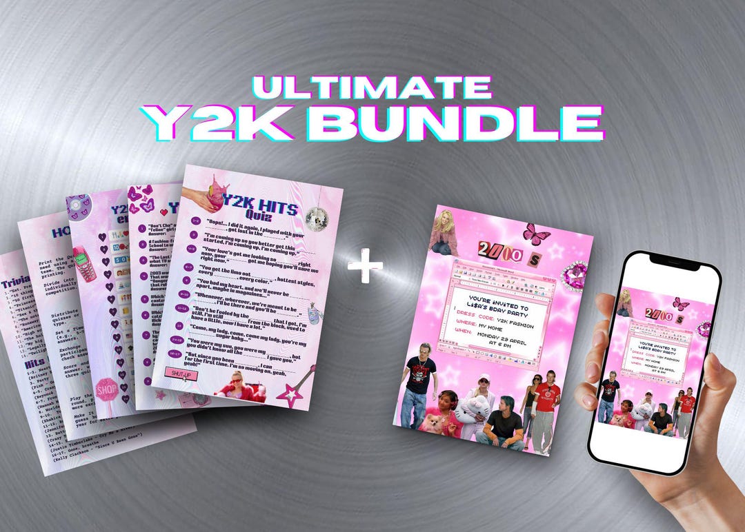 Y2K Party Bundle: Editable Invitation & Trivia Games (digital Download ...