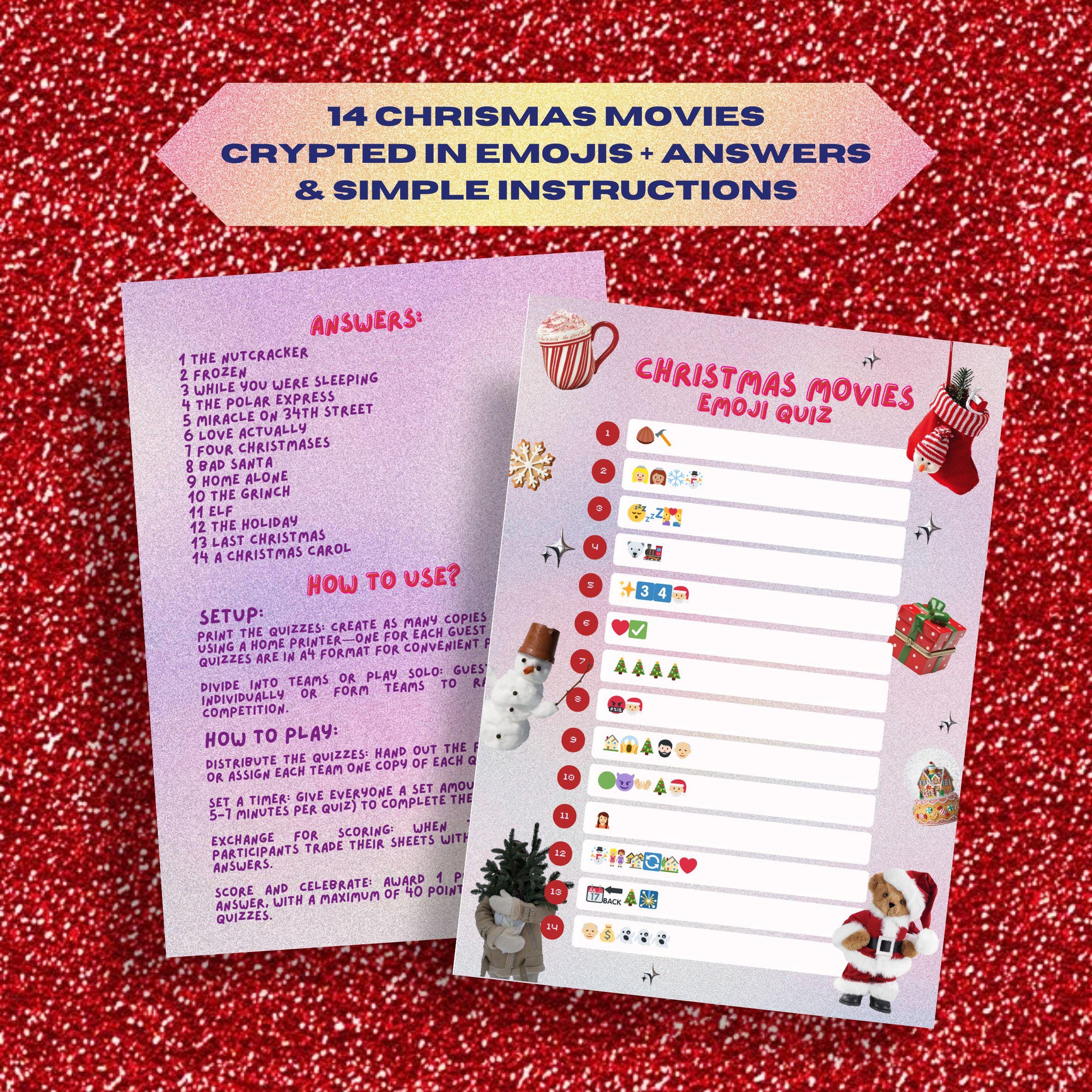 Christmas Movies Emoji Quiz Fun Printable Game for Holiday Parties ...