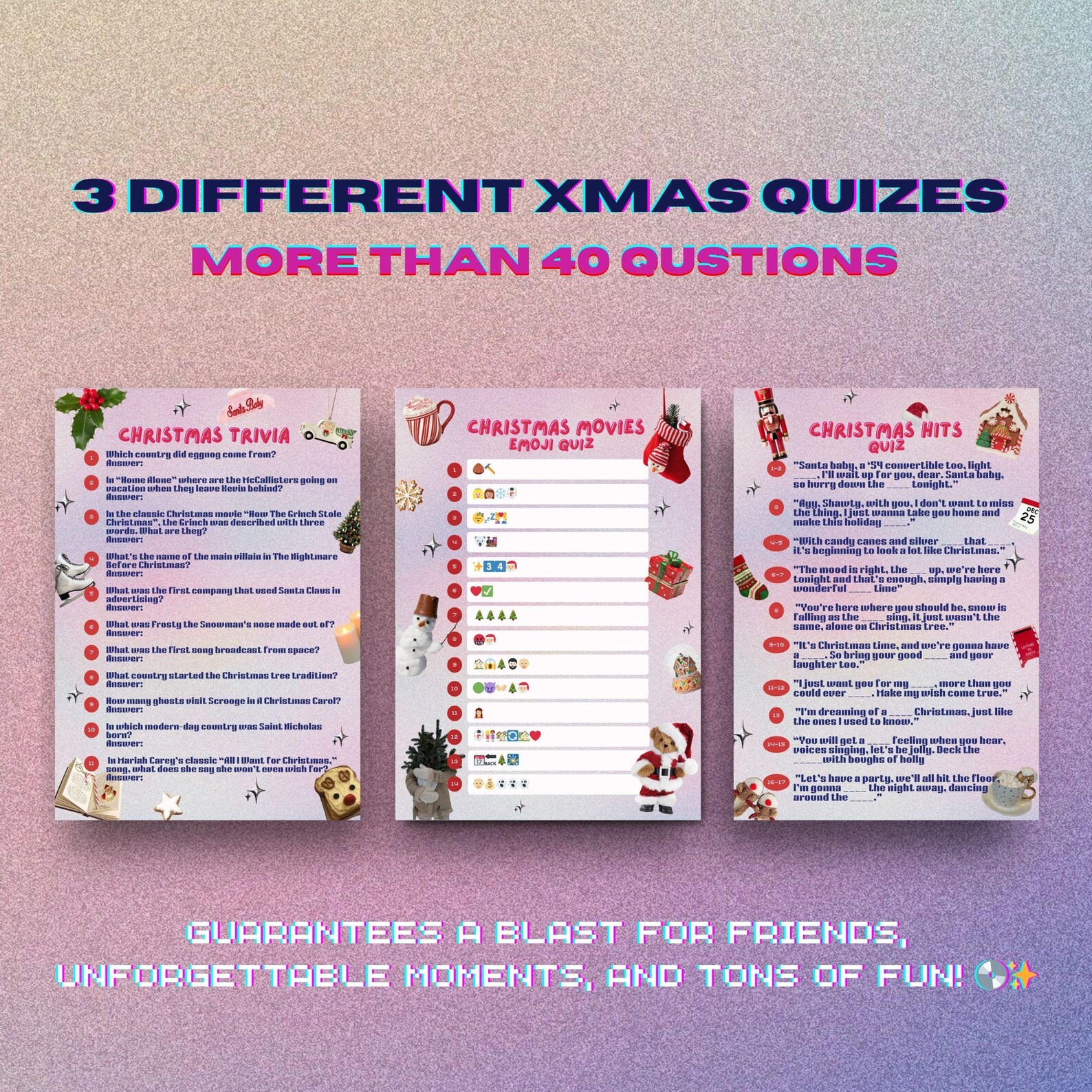 Printable Festive Christmas Quiz Bundle Trivia, Emoji Movie Game, and ...