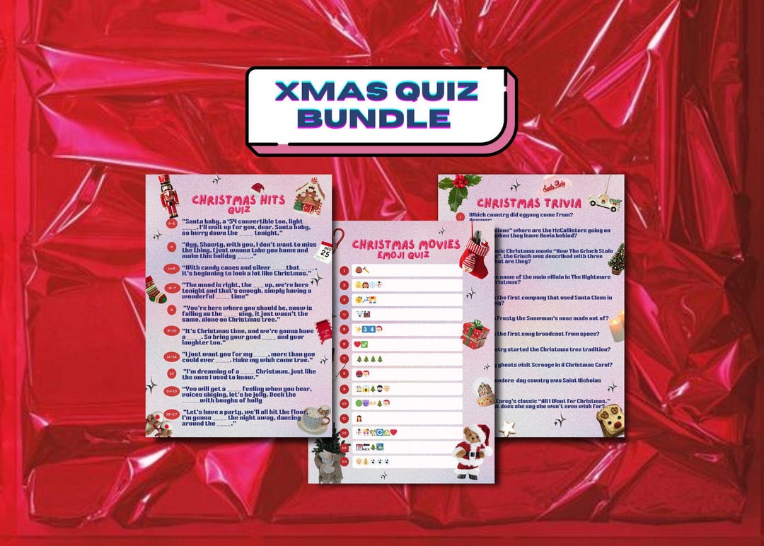 Printable Festive Christmas Quiz Bundle – Trivia, Emoji Movie Game ...