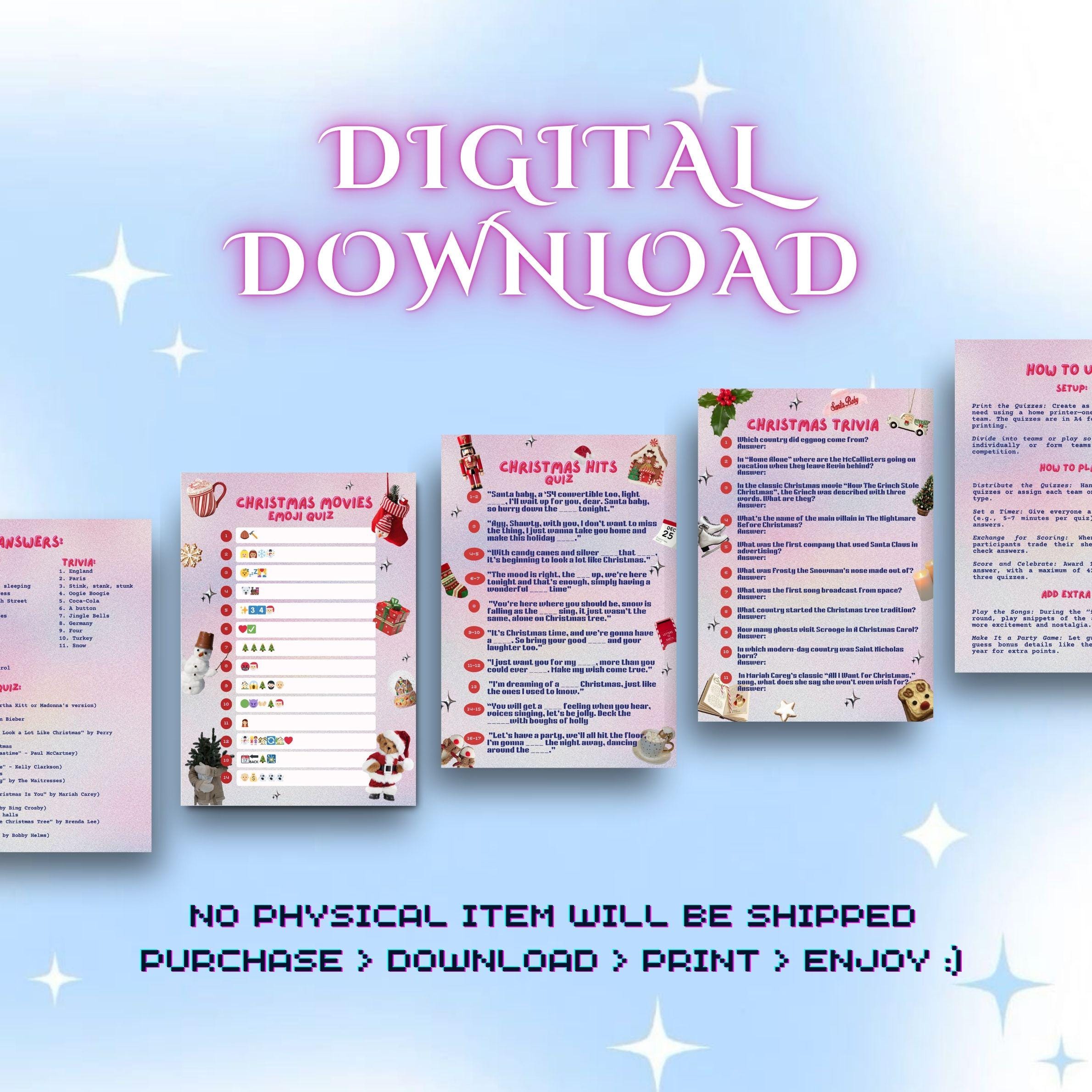 Printable Festive Christmas Quiz Bundle – Trivia, Emoji Movie Game ...