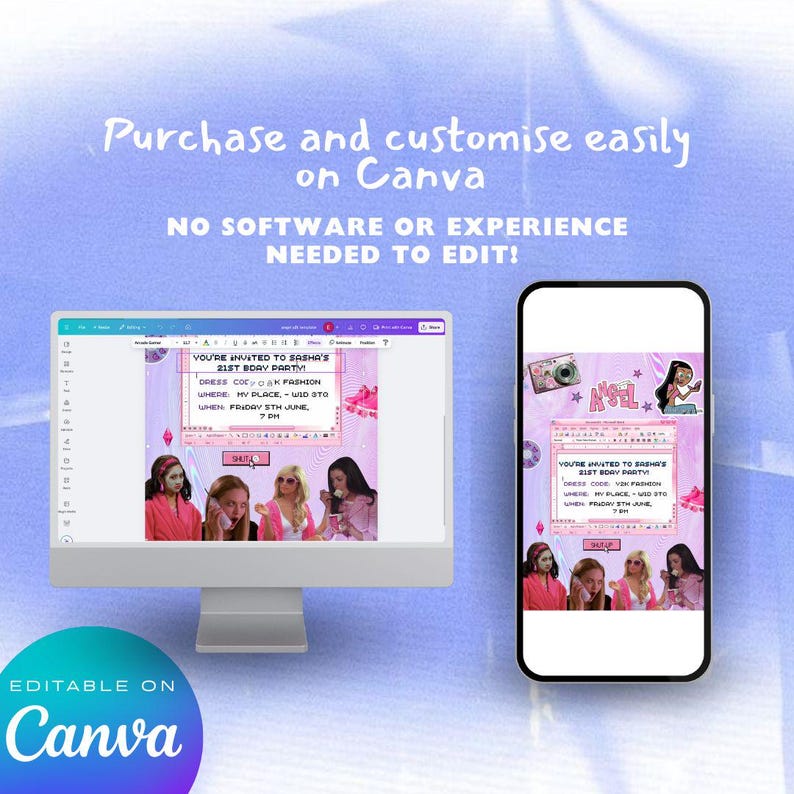 Printable Y2K Party Invitation Template; Instant Editable Early 2000s ...